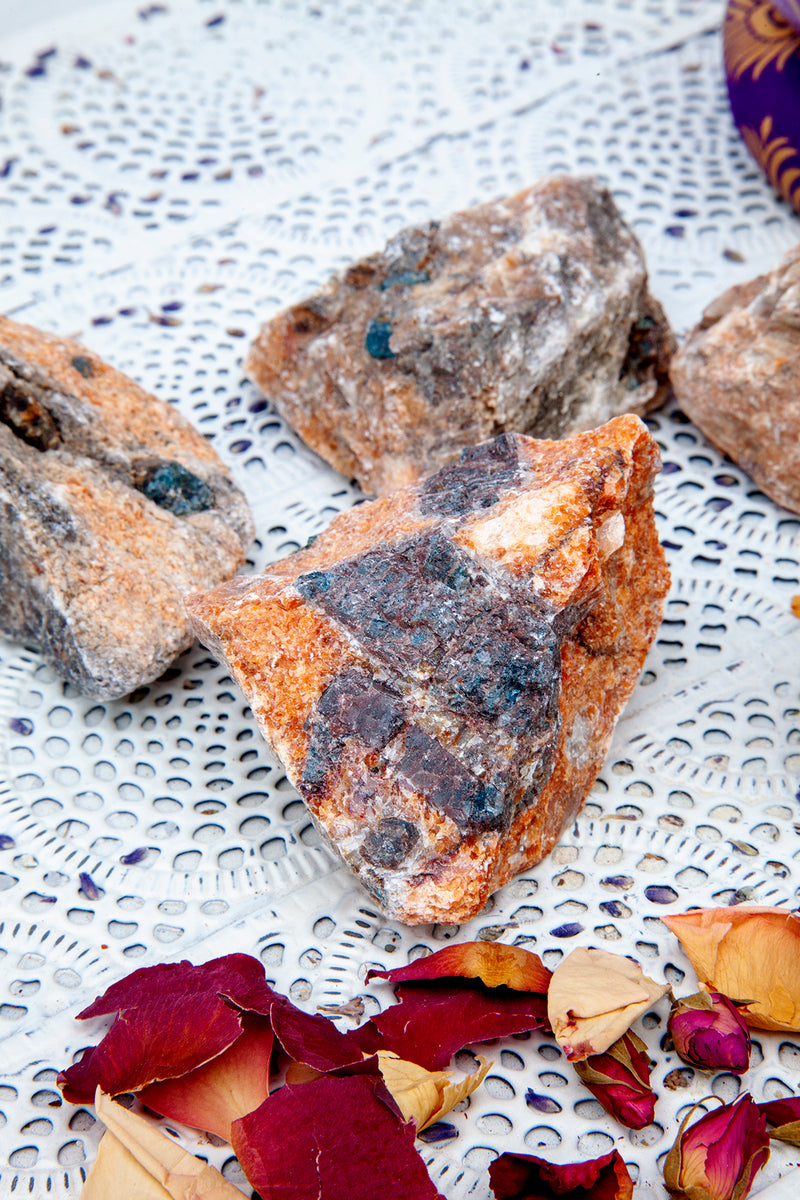 Apatite on Matrix (Feldspar) Rough Medium – Crystal Karma By Trina