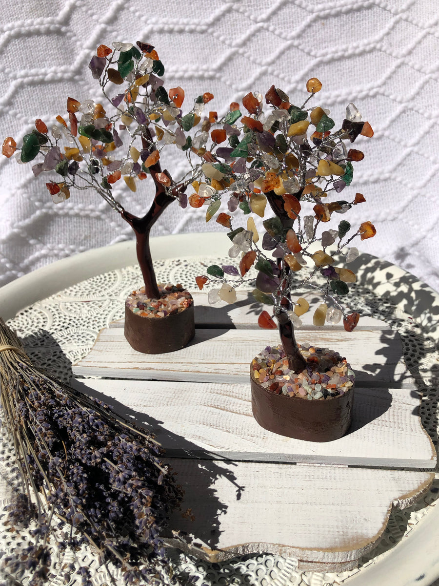 7 Chakra Colour Crystal Gemstone Tree Brown Trunk Large – Crystal Karma ...